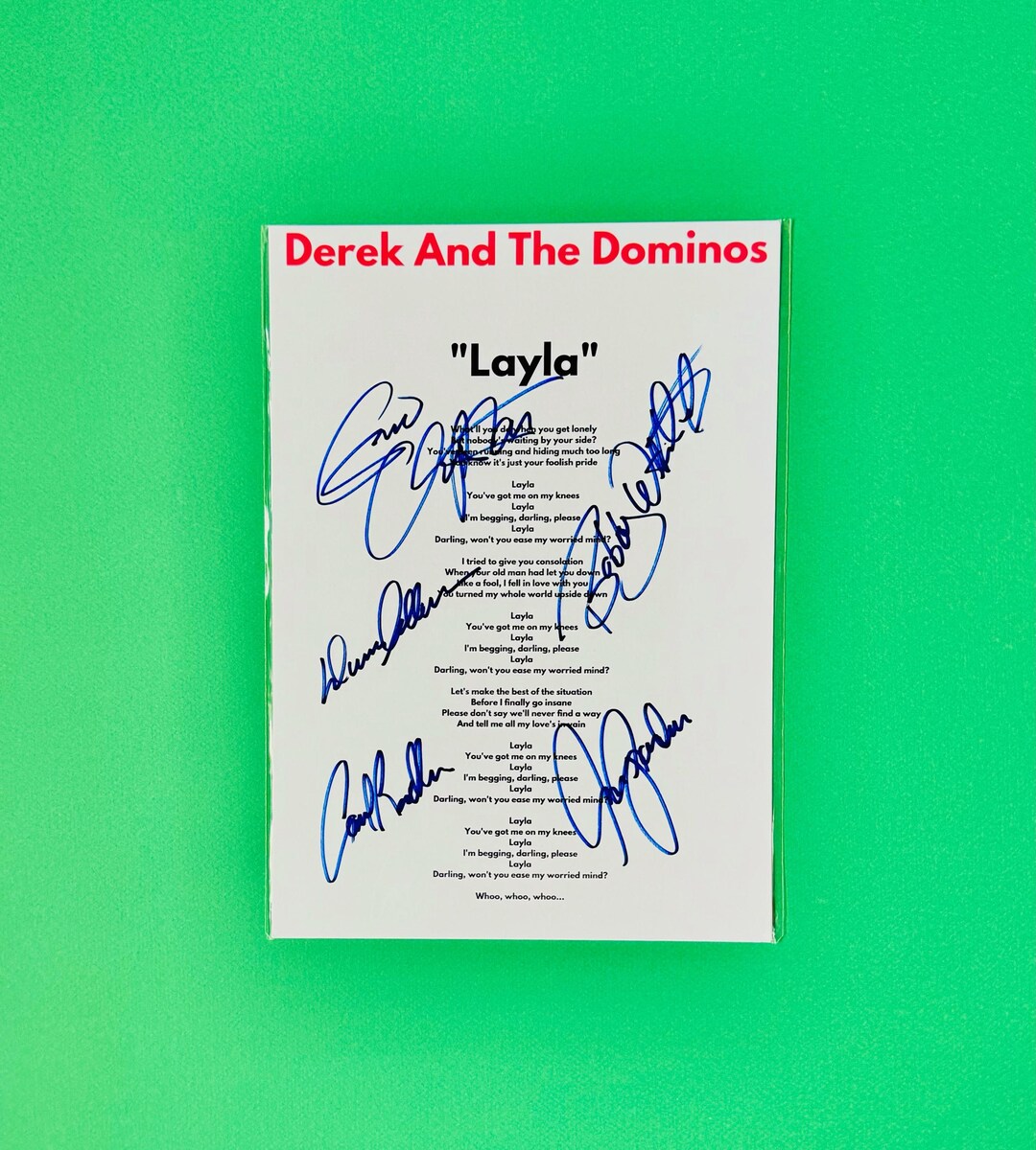 Derek and the Dominos Layla Song Signed Lyric Sheet A4 Size - Etsy