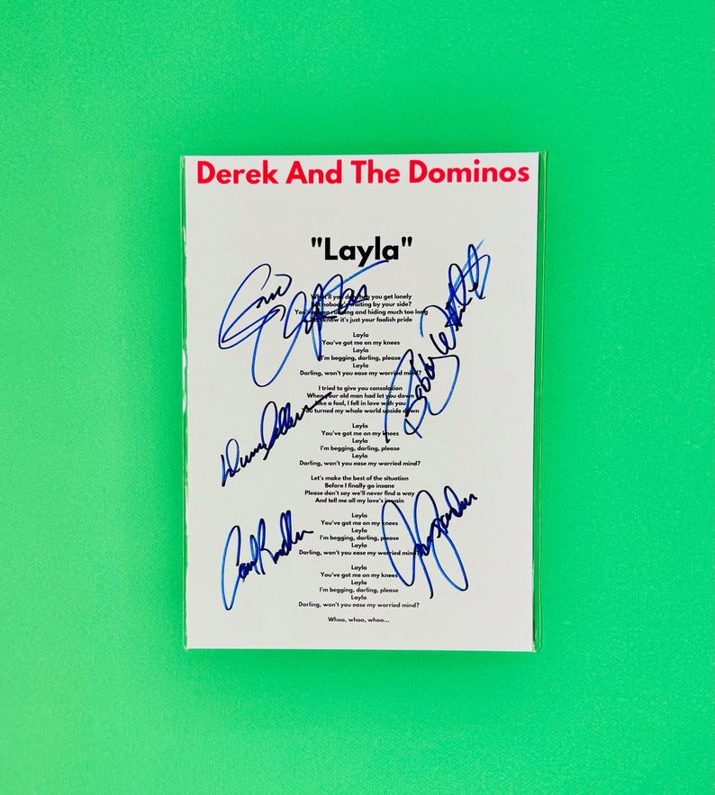 Derek and the Dominos Layla Song Signed Lyric Sheet A4 Size - Etsy