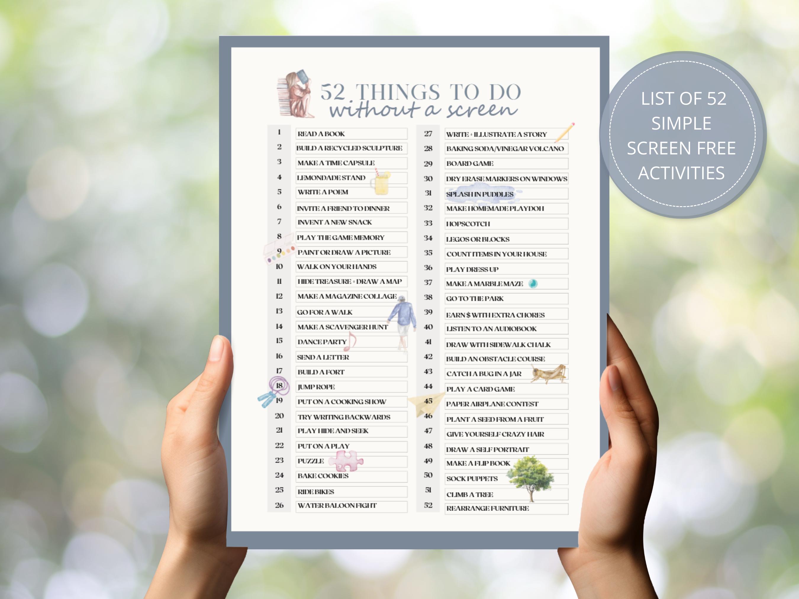 52 Screen Free Activites for Kids Printable - Etsy
