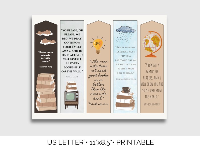 Literary Lover's Bookmarks / Printable Literary Quote Bookmarks - Etsy