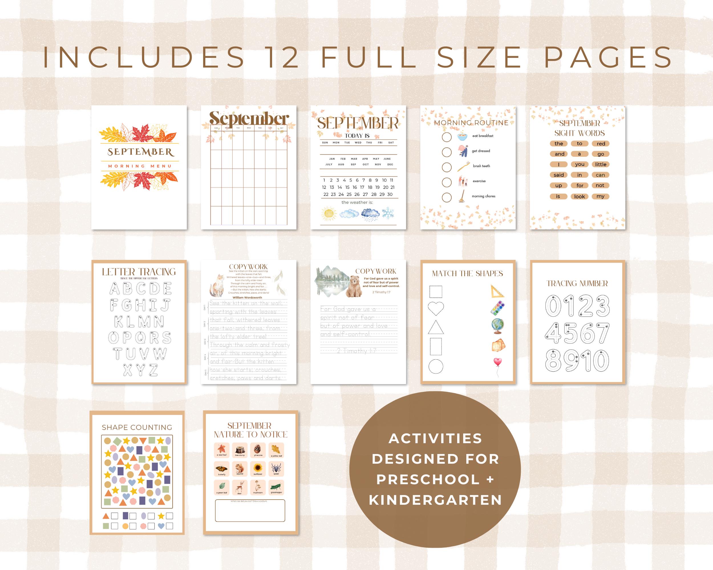 Preschool and Kindergarten / September Homeschool Morning Menu - Etsy