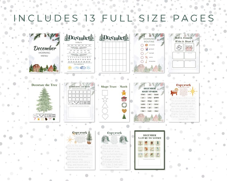 December Preschool + Kindergarten Morning Menu - Etsy