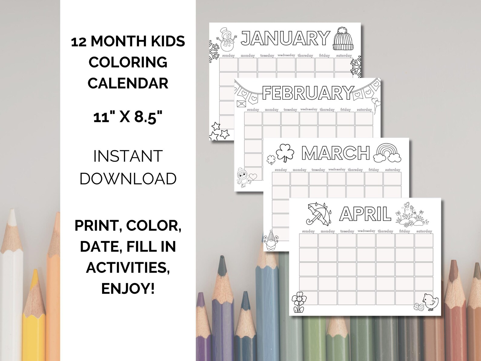 Printable Coloring Calendar - for Kids, Teachers, Parents and ...