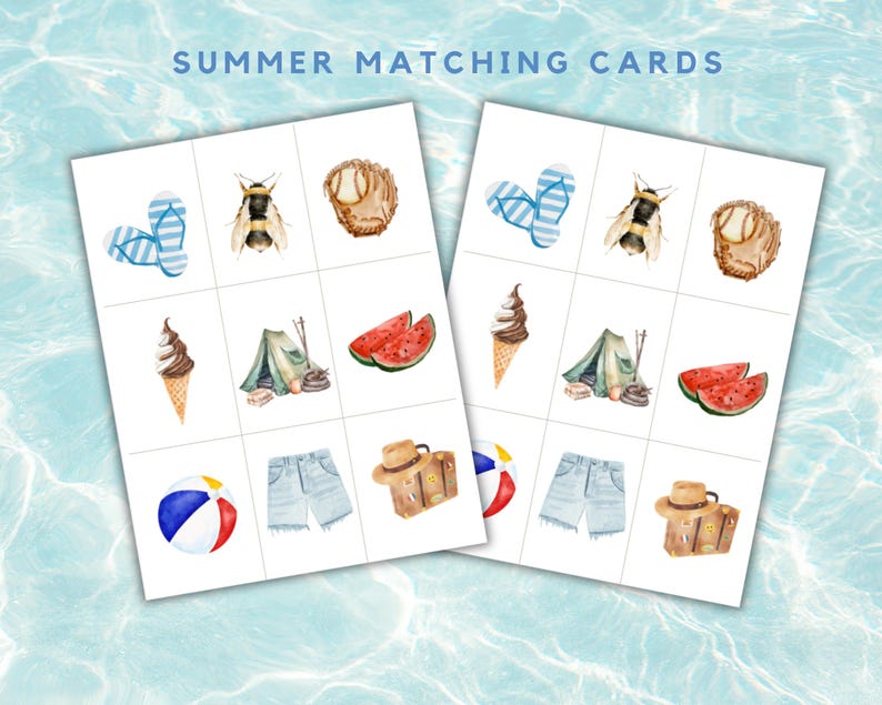 Summer Themed Toddler Matching Cards & Memory Game / Homeschool ...
