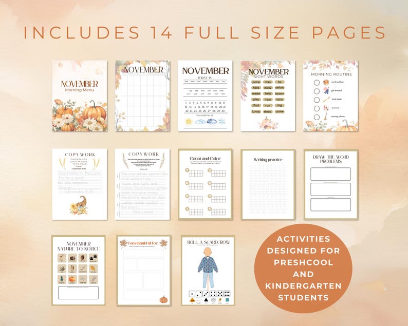 November Learning Homeschool Morning Menu for Preschool & Kindergarten ...