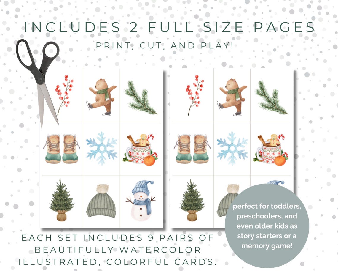 Winter Themed Matching Cards & Memory Game / Learn the Seasons ...