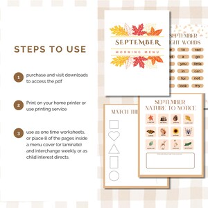 Preschool and Kindergarten / September Homeschool Morning Menu - Etsy