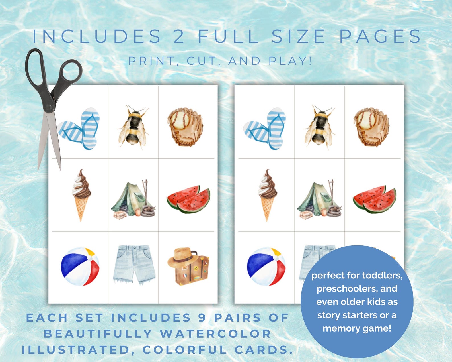 Summer Matching Game: Watercolor Toddler Activity (PDF) - Etsy
