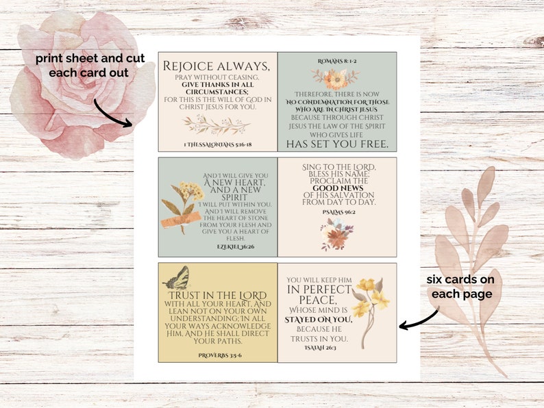 12 Printable Vintage-style Floral Bible Memory Cards - Etsy