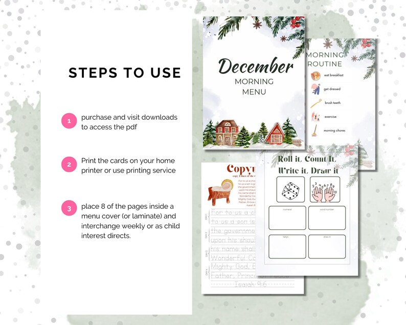 December Preschool + Kindergarten Morning Menu - Etsy