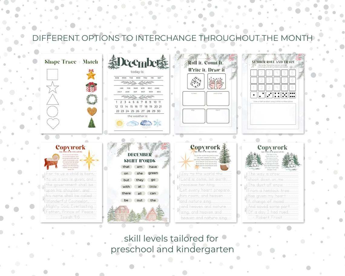 December Preschool + Kindergarten Morning Menu - Etsy