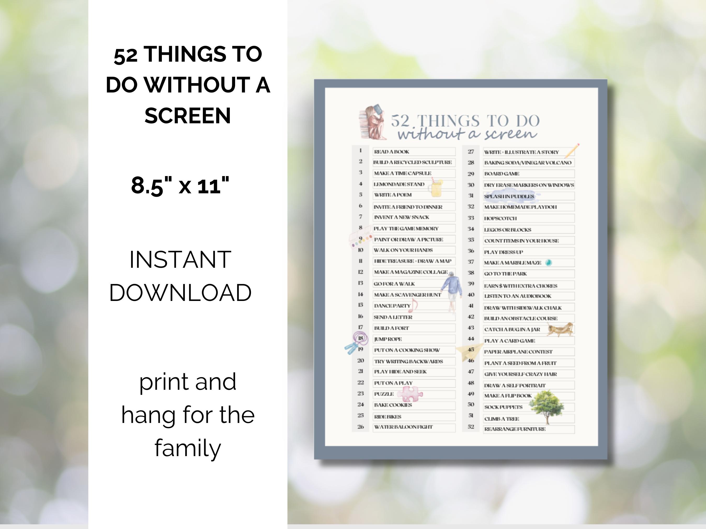 52 Screen Free Activites for Kids Printable - Etsy