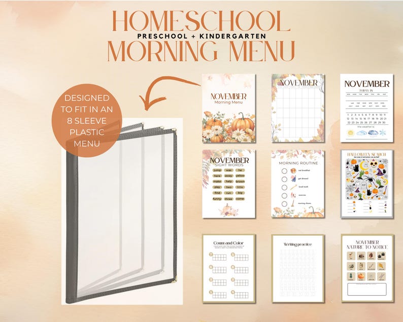 November Learning Homeschool Morning Menu for Preschool & Kindergarten ...