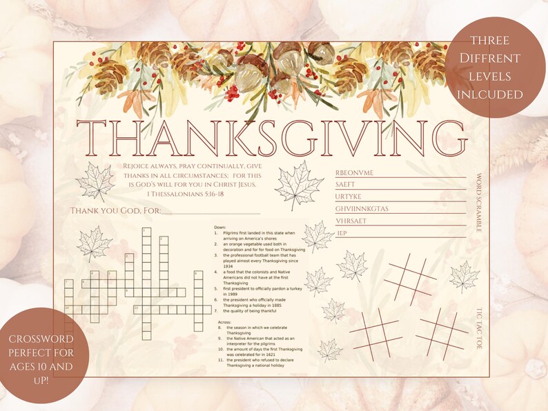 Printable Thanksgiving Activity Placemats - Etsy
