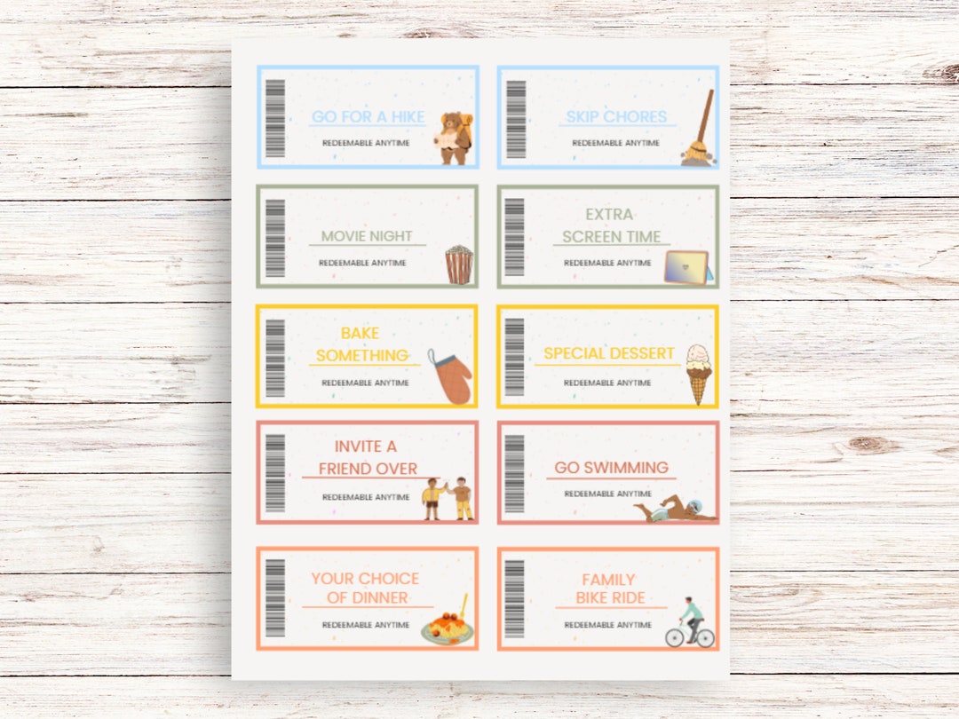 Kids Reward Coupon Book: Fun Family Activities (printable PDF) - Etsy