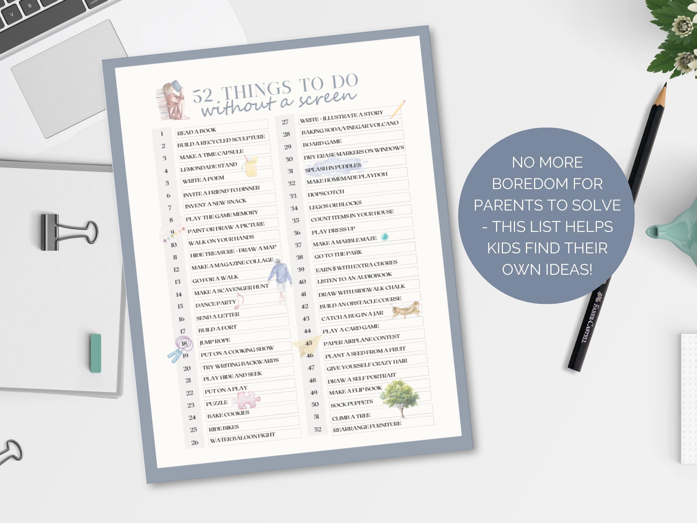 52 Screen Free Activites for Kids Printable - Etsy