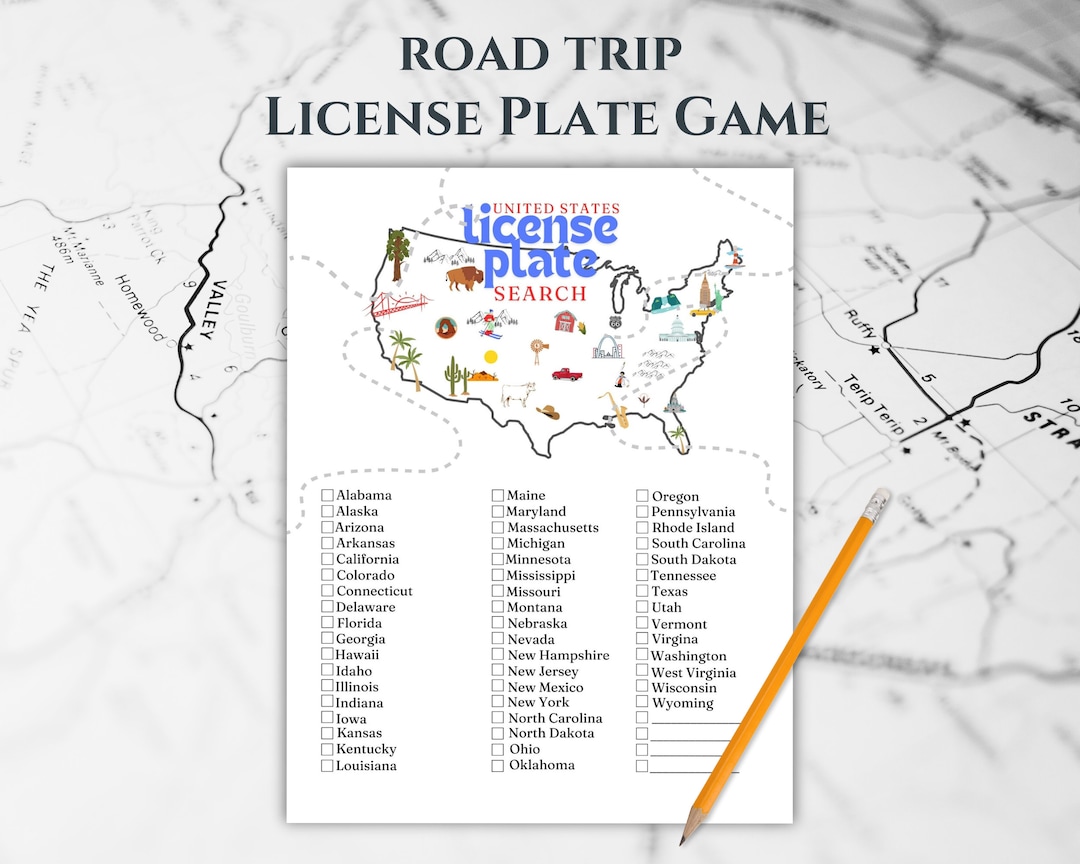 License Plate Game / Road Trip Family Printable Search - Etsy