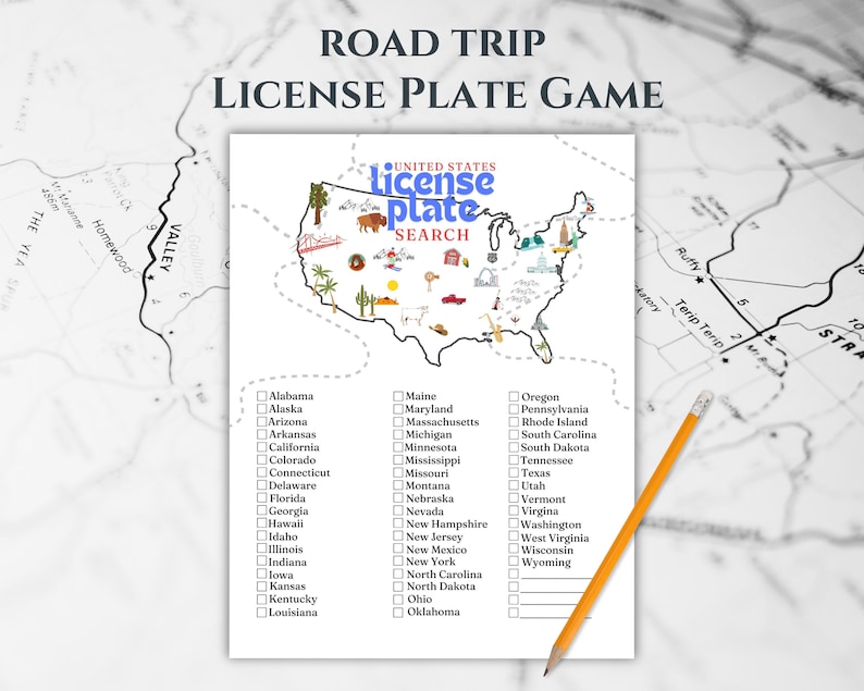 License Plate Game / Road Trip Family Printable Search - Etsy