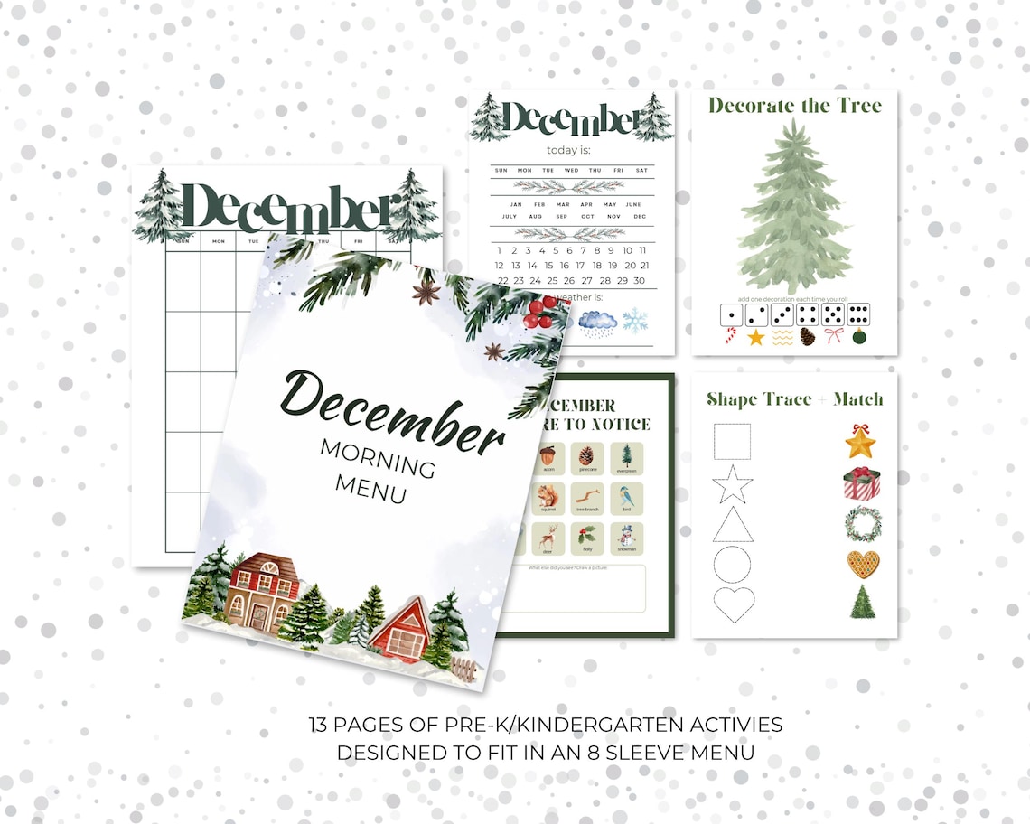 December Preschool + Kindergarten Morning Menu - Etsy