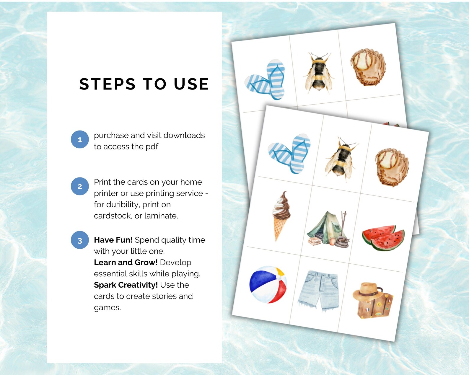 Summer Matching Game: Watercolor Toddler Activity (PDF) - Etsy