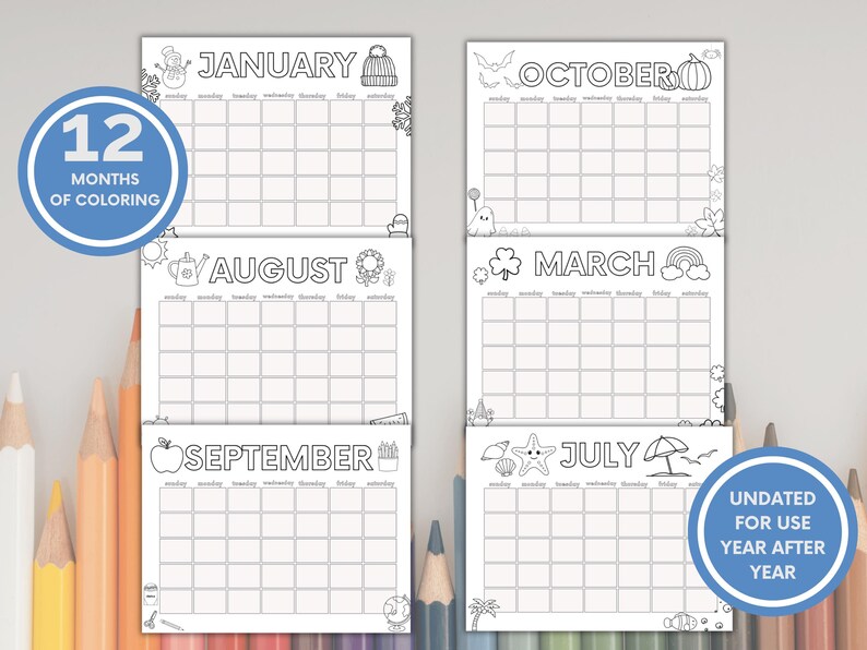 Printable Coloring Calendar - for Kids, Teachers, Parents and ...