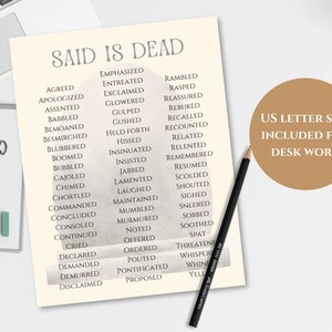 Classroom Homeschool Poster, Vocabulary Said is Dead, Word Choice ...