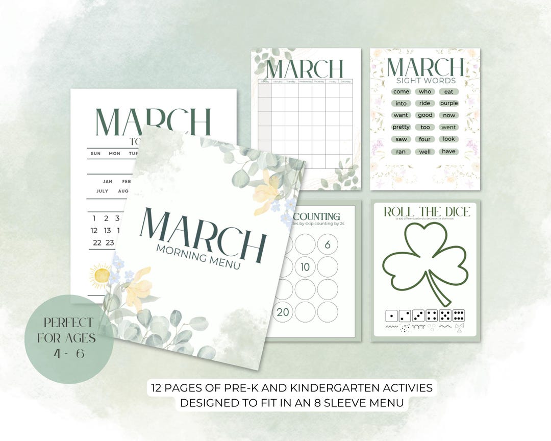 March Morning Menu: Preschool & Kindergarten Printable Activities (PDF ...