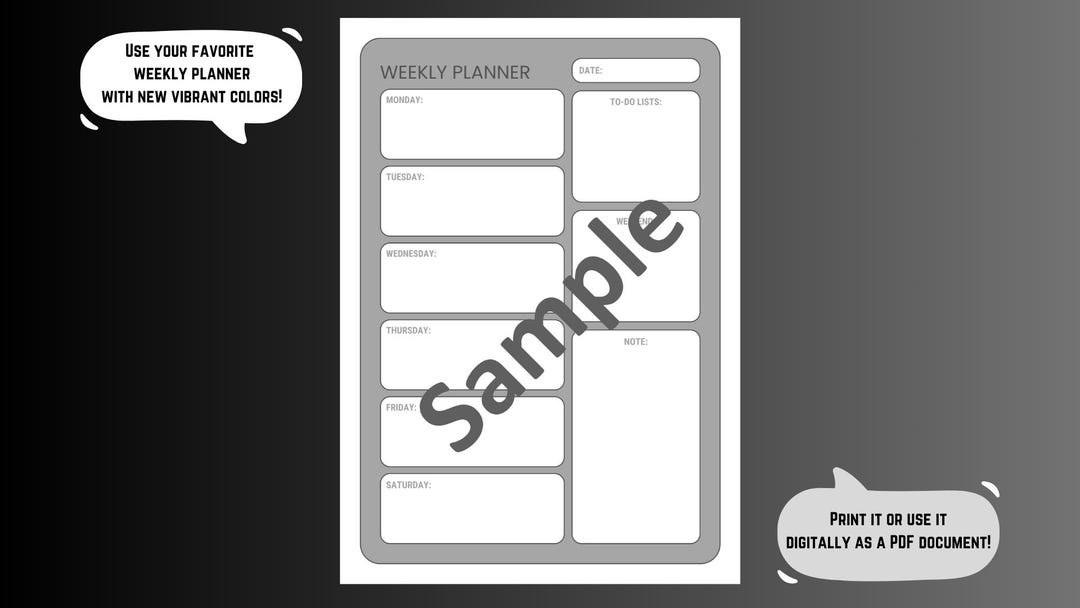 Weekly Planner Template Grayscale - Etsy