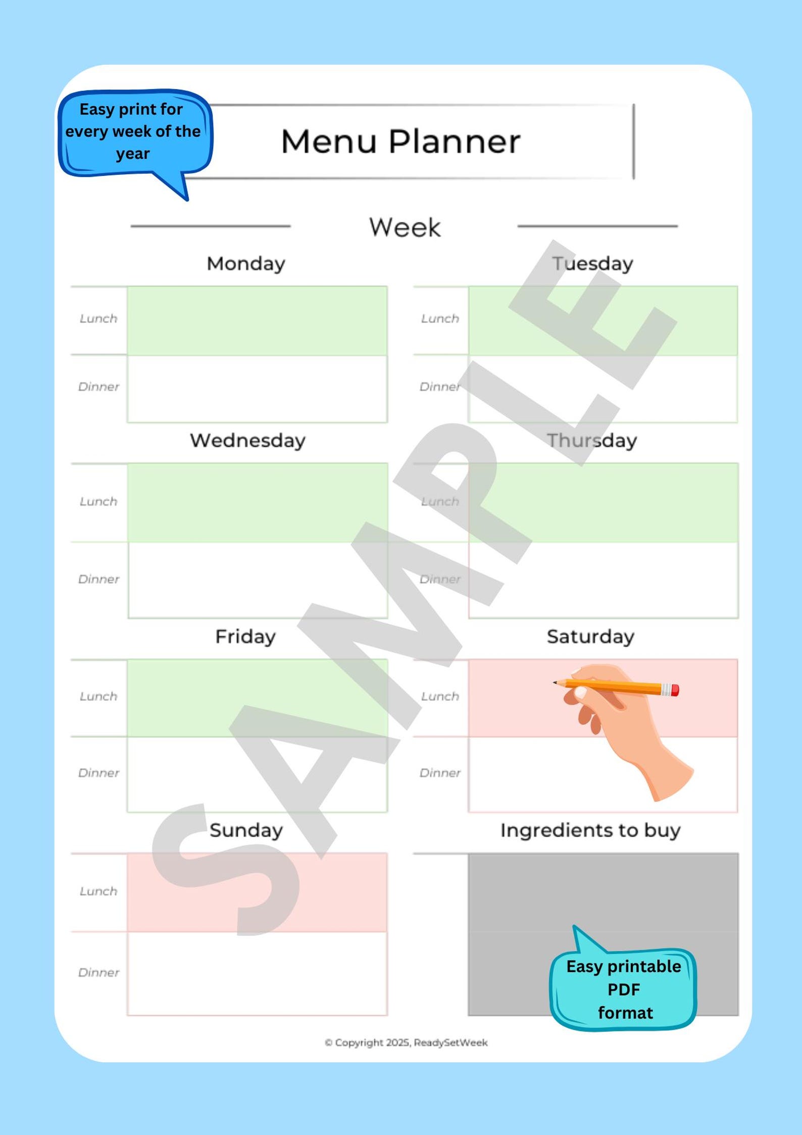 Printable Weekly Menu Planner - Vertical Version - Digital & Printable ...