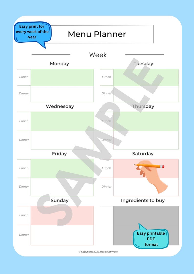 Printable Weekly Menu Planner - Vertical Version - Digital & Printable ...