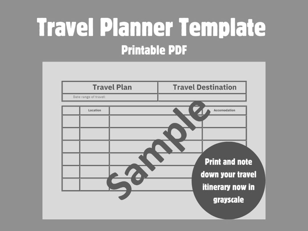 Travel Plan Grayscale Template - Digital & Printable - Etsy