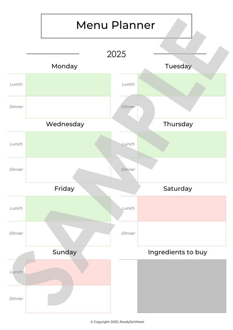 Printable Weekly Menu Planner - Vertical Version - Digital & Printable ...