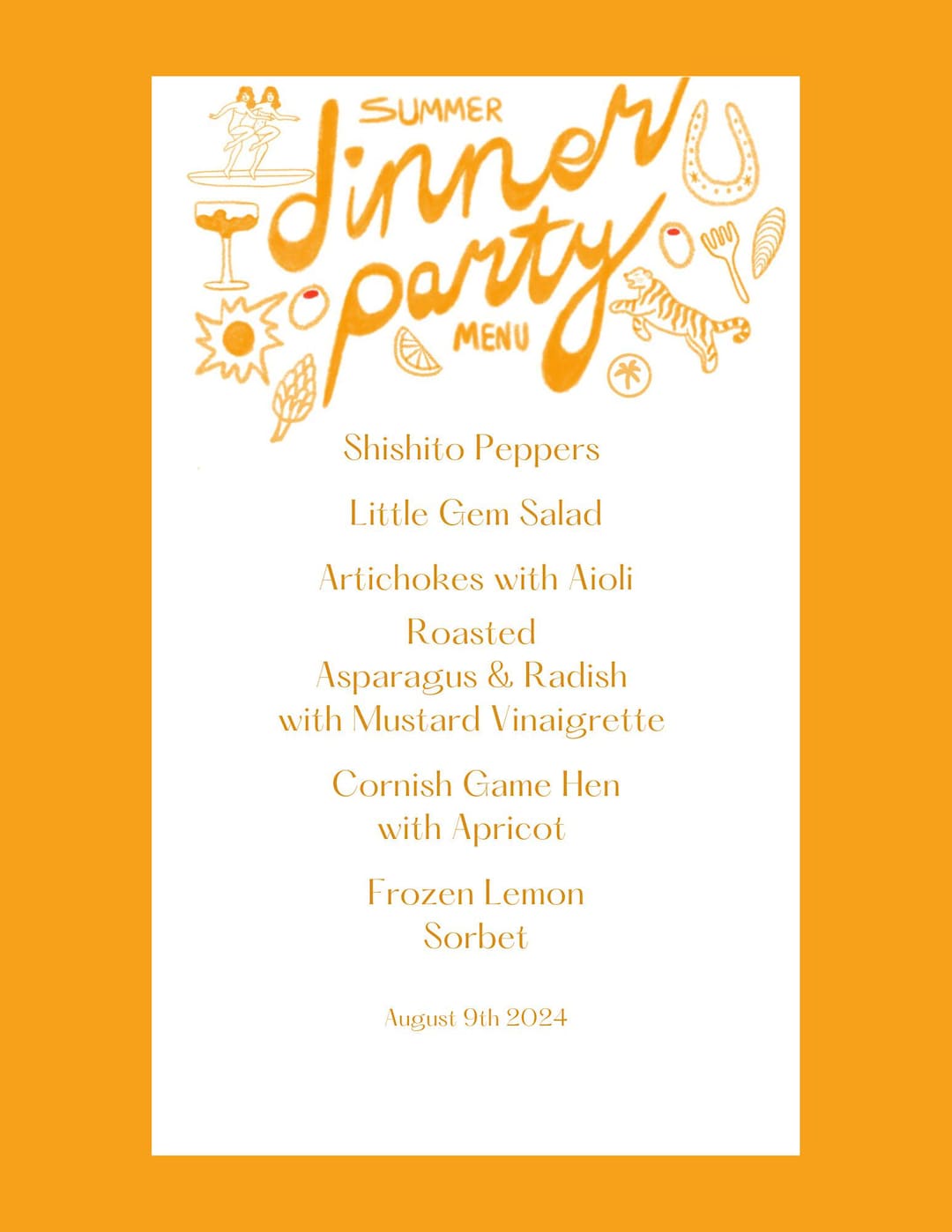 Summer Dinner Party Menu Template - Etsy