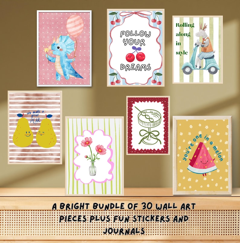 Colorful Kids Wall Art Prints | Whimsical Animals, Rainbow Gallery Set ...