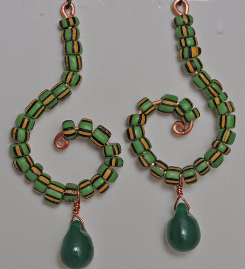 Green melon bead and Fulani wedding bead earrings | Etsy