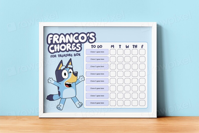 Bluey Personalized & Fillable Chores Chart Printable With Your Kid's ...