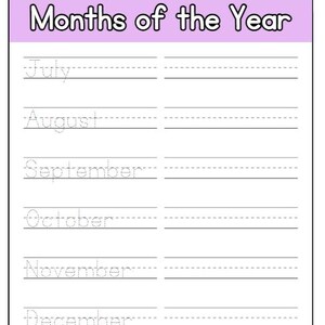 Months of the Year Writing Practice - Etsy