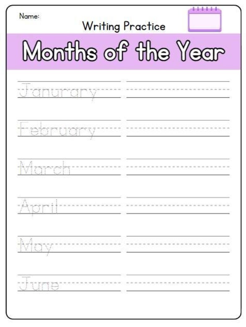 Months of the Year Writing Practice - Etsy