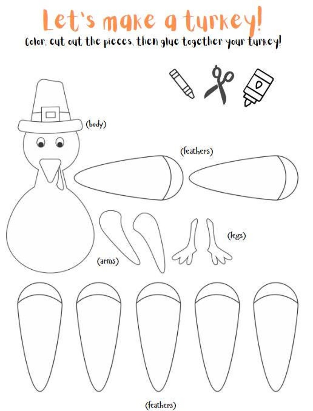 Build a Turkey Thanksgiving Worksheet - Etsy