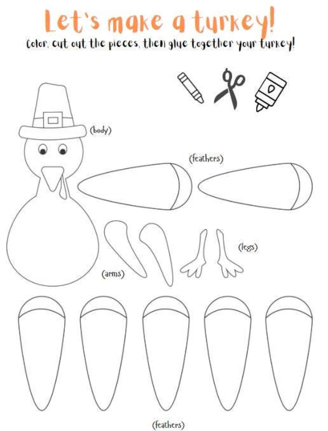 Build a Turkey Thanksgiving Worksheet - Etsy
