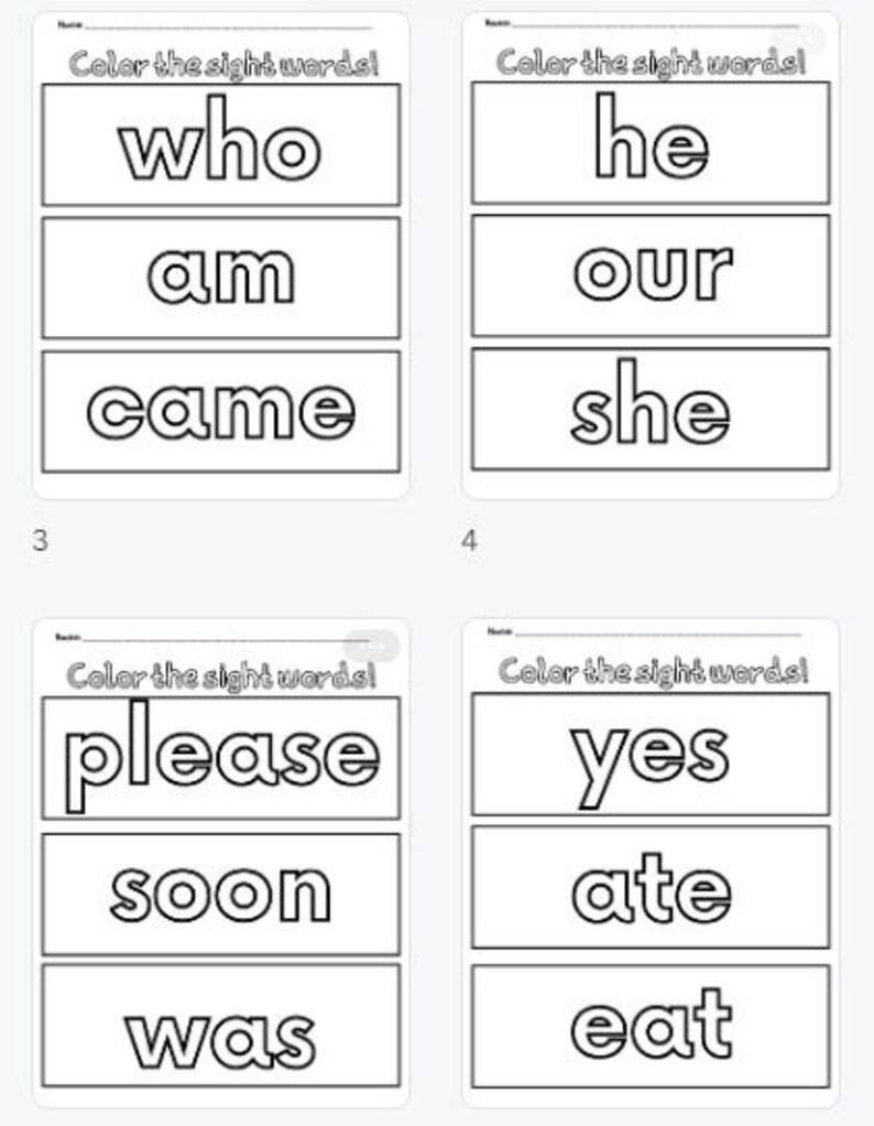 Kindergarten Sight Words Pages, Practice for Kids Learning to Read ...
