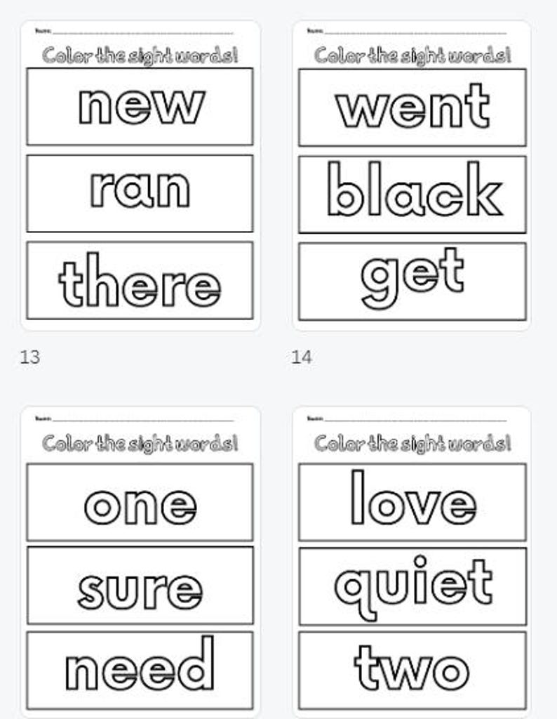 Kindergarten Sight Words Pages, Practice for Kids Learning to Read, Printable Worksheets - Etsy