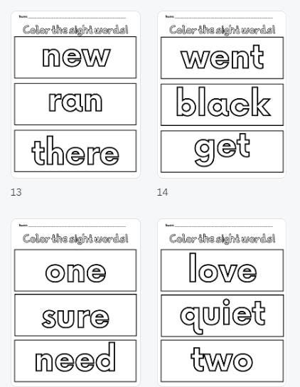 Kindergarten Sight Words Pages, Practice for Kids Learning to Read ...