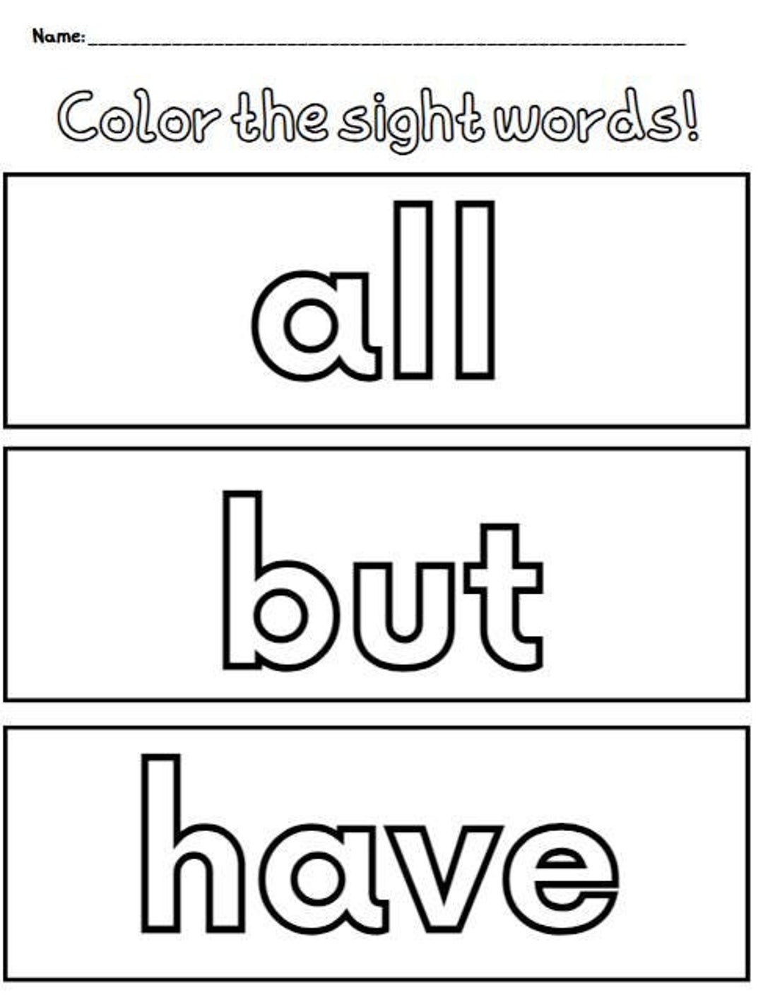 Kindergarten Sight Words Pages, Practice for Kids Learning to Read ...