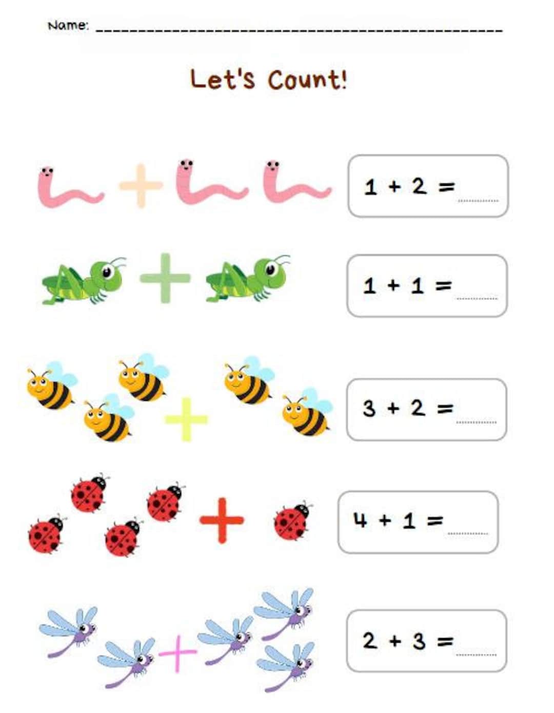 Number and Addition Worksheet - Etsy