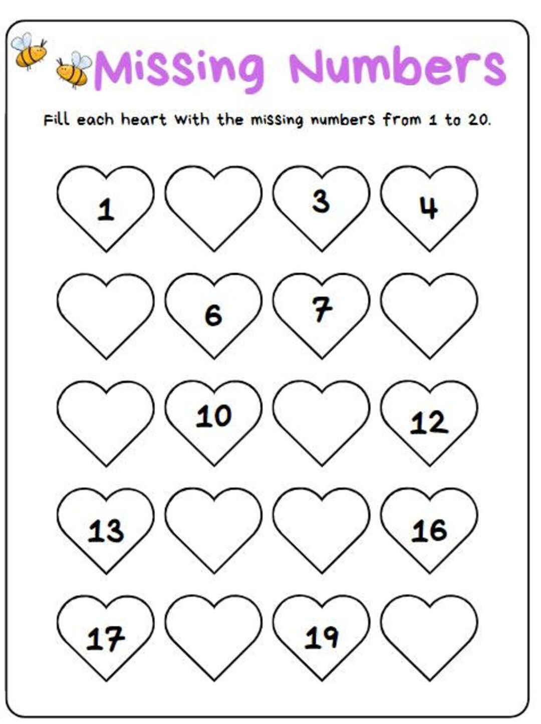 Valentine's Day Number Worksheet for Kindergarten and Preschool - Etsy