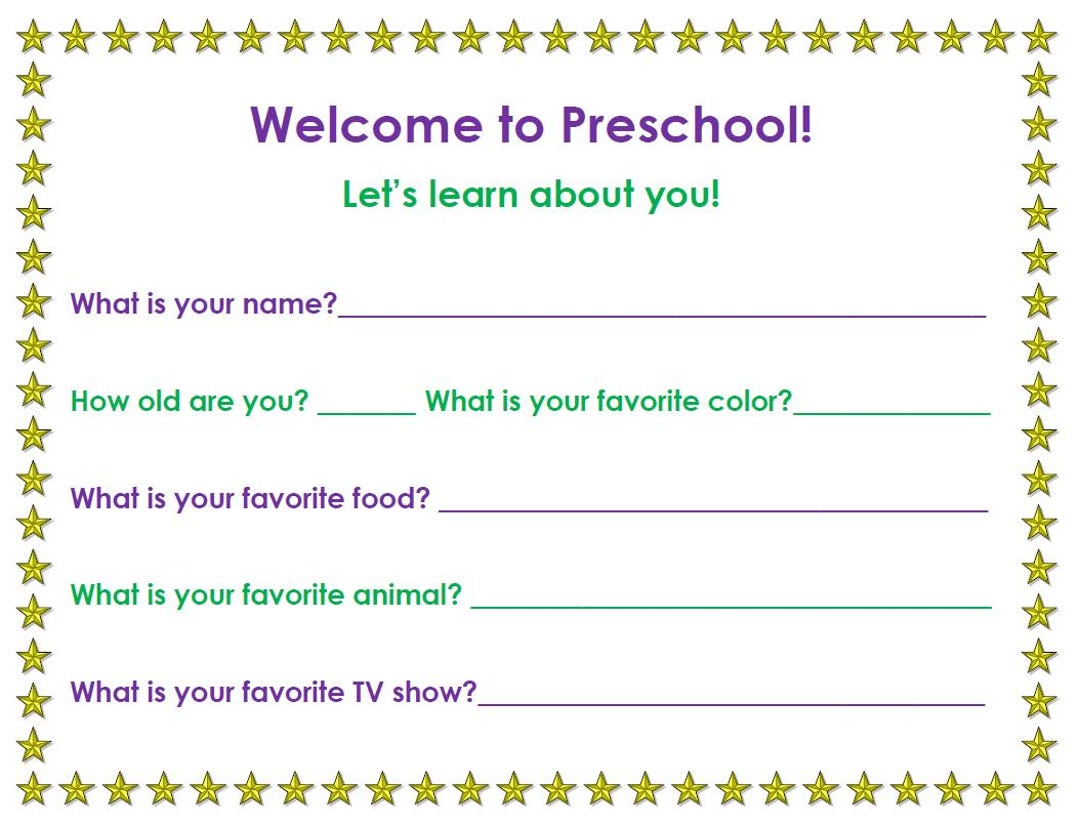 Preschool Welcome Worksheet - Etsy