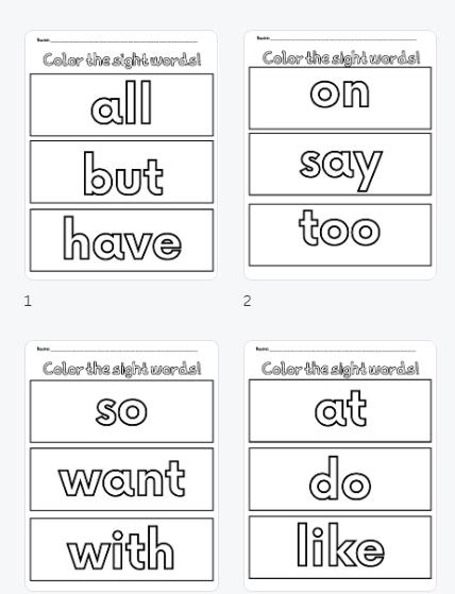 Kindergarten Sight Words Pages, Practice for Kids Learning to Read ...