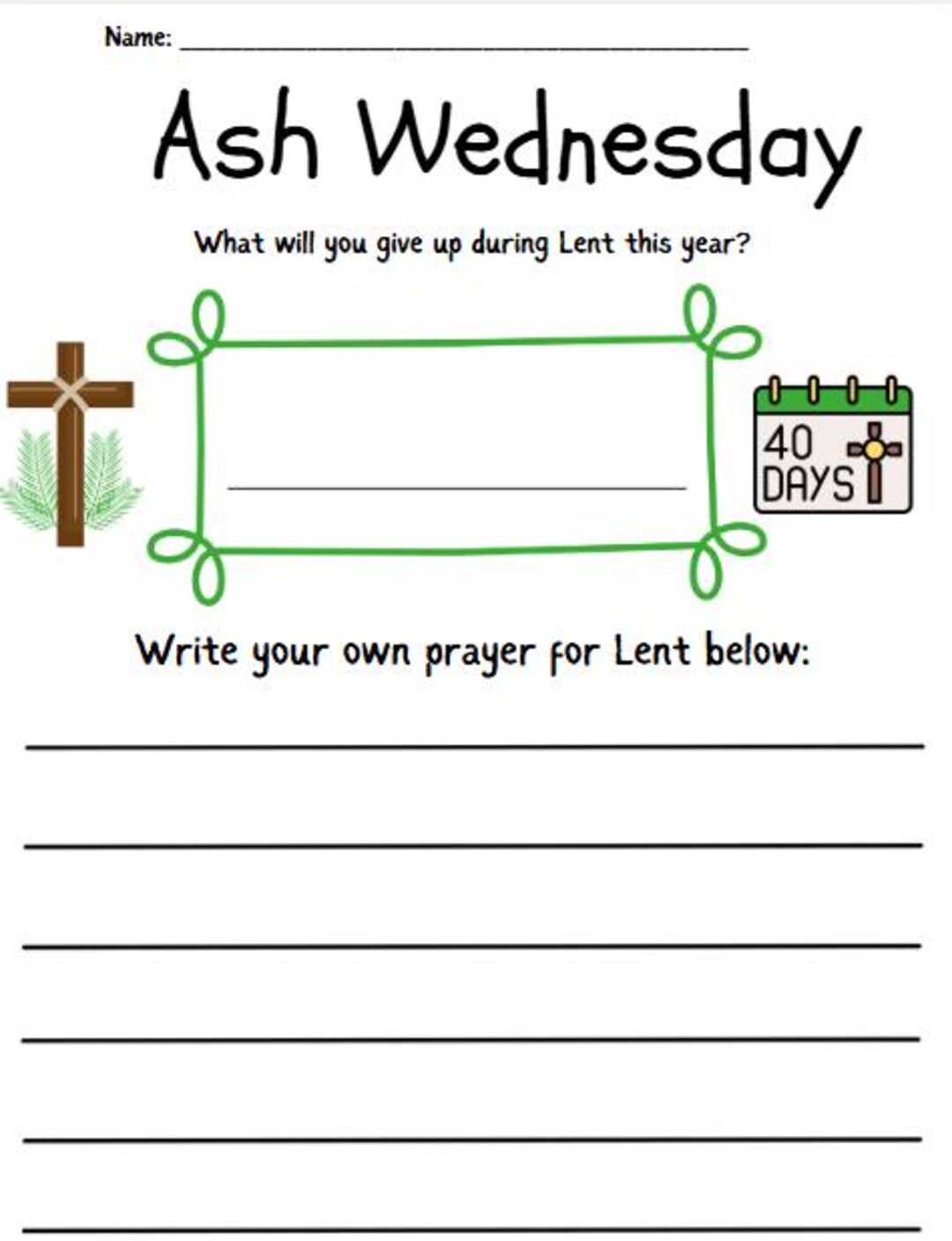 Ash Wednesday Lent Worksheet - Etsy