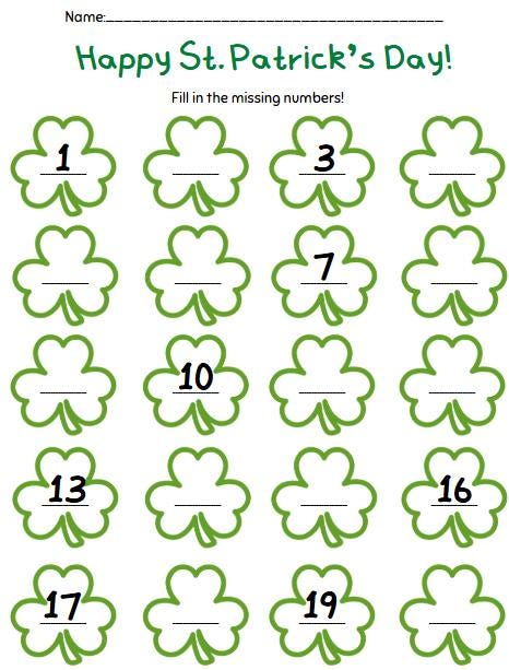 St. Patrick Day Missing Numbers Worksheet - Etsy
